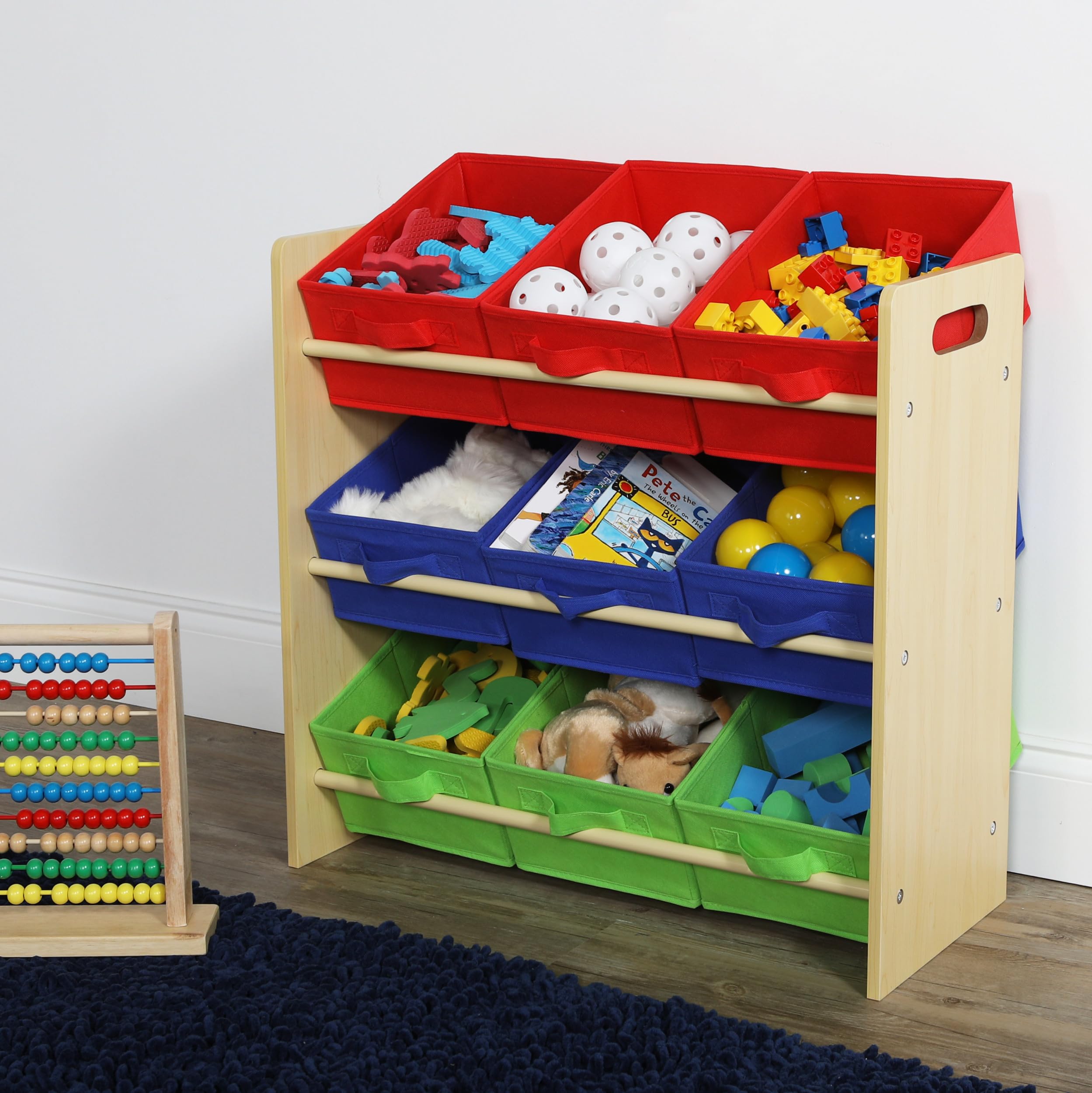 Humble Crew Kids Toy Organizer with 9 Fabric Storage Bins, 24" Tall, Primary