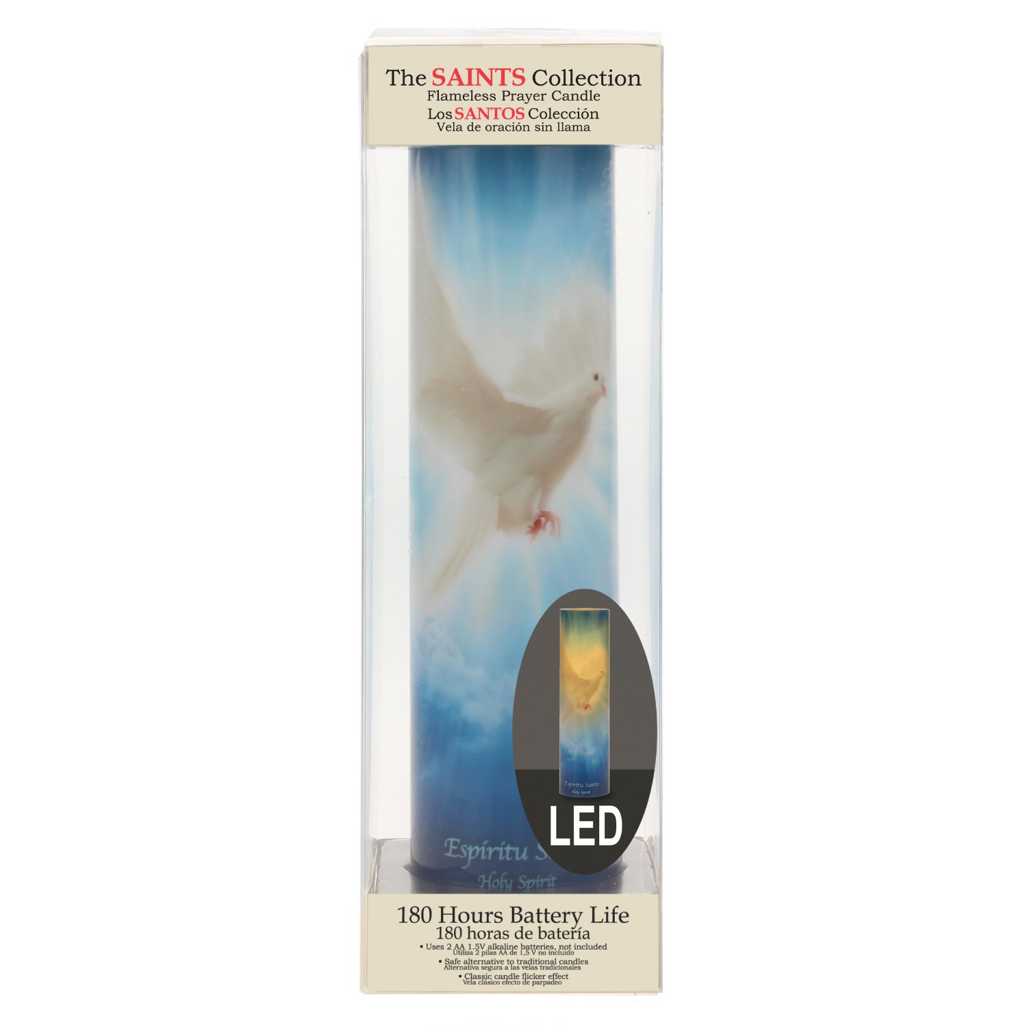 The Saints Collection Holy Spirit Flickering Lifelike LED Prayer Candle with Timer, Religious Home Decor, Gift Ideas for Friends and Family