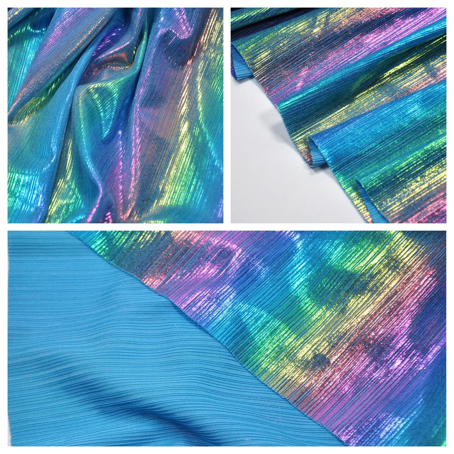 Shining Iridescent Hologram Laser Fabric Knit Crepe 58" Wide for Cloth Craft Upholstery by 2 Yards (72inch Sky)