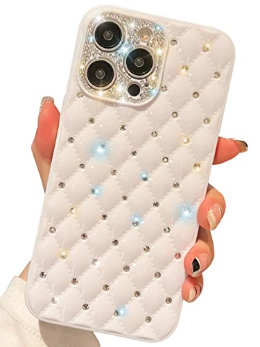 Kwhapoo Sparkly Compatible with iPhone 13 Pro Case with Bling Diamond, Glitter Flexible TPU Slim Fit Slip-Resistant Camera Protection Cases for Women Girls 6.1"(White)