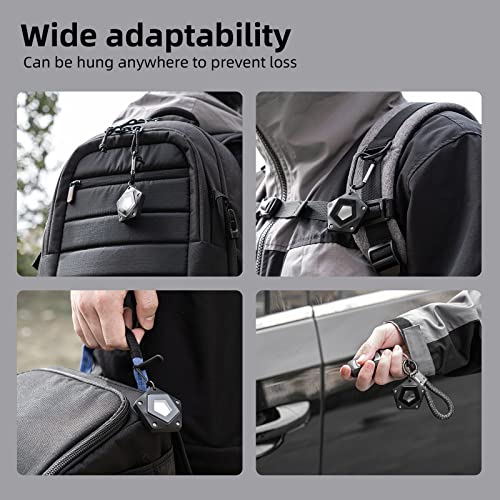 Jeanue-Compatible Apple Airtag Holder Keychain Case Waterproof, Heavy Duty Air Tags Tracker Cover with Strap Carabiner Key Ring Black 4 Pack