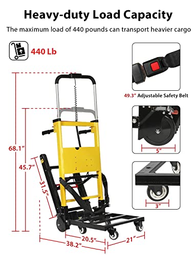 Electric Stair Climbing Hand Trucks Dolly 120W Motor 440Lbs Load Folding Electric Stair Climber Cart with Charger Lithium Battery 6 Solid Wheels for Moving Climbing Stairs Logistics Distribution