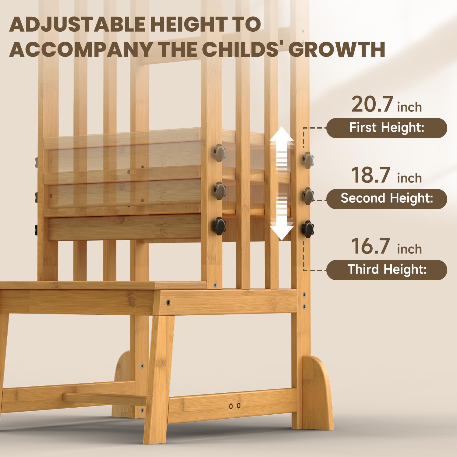 DORPU Learning Step Stool for Kids, Adjustable Height Toddler Kitchen Standing Tower with Double-Side Art Board, Brown