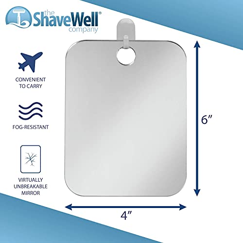 The Shave Well Company Anti-Fog Shaving Mirror for Office, Gym, or School Locker | Fogless Bathroom Shower Mirror with Handheld Option | Hanging Shower Mirror Includes Removable Adhesive Hook