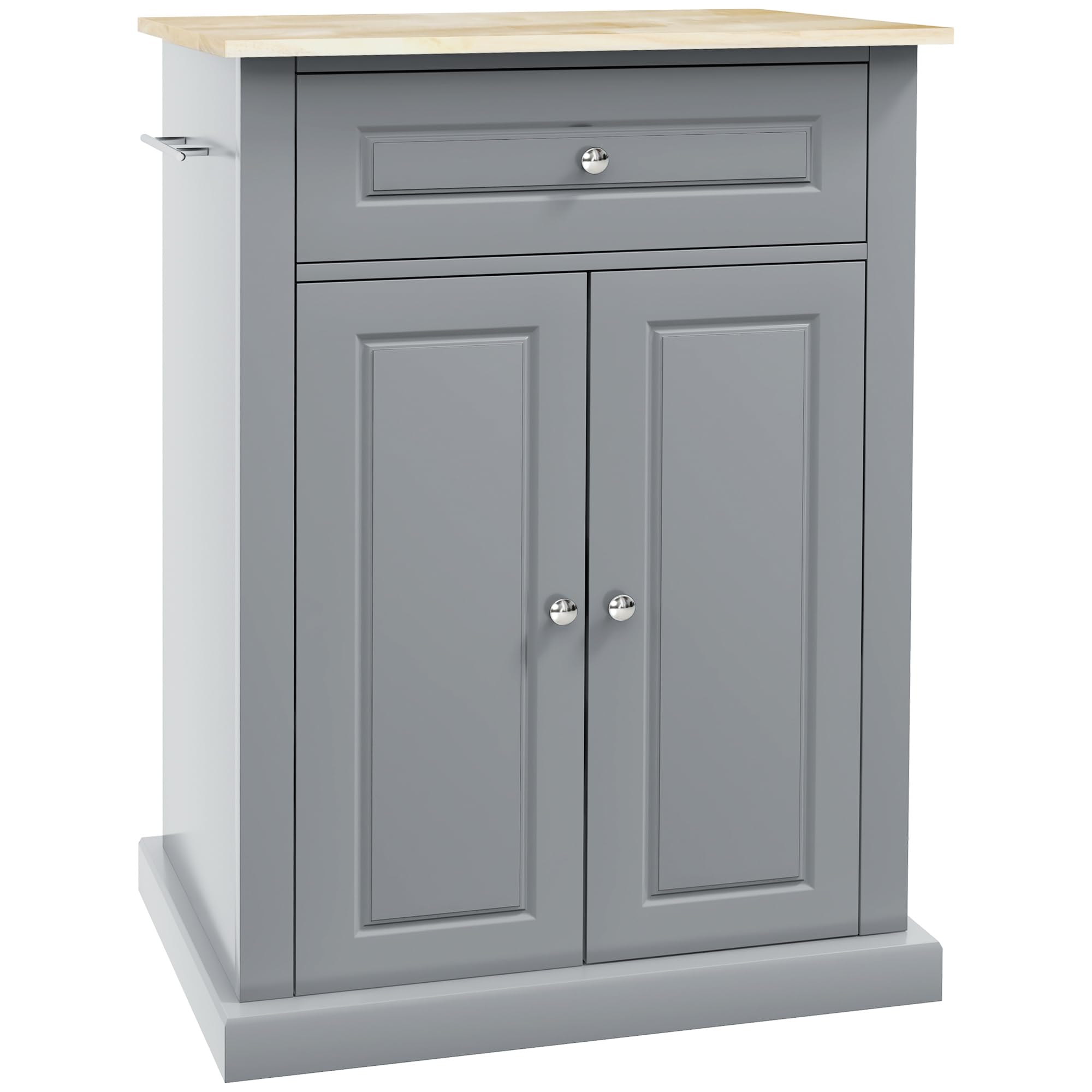 HOMCOM Rolling Kitchen Island Cart, Portable Serving Trolley Table with Drawer, Adjustable Shelf and 2 Towel Racks, Grey