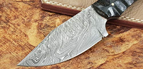 CarePro Hand Forged Damascus Steel Knife Black Micarta Handle Custom Made Hunting Knife