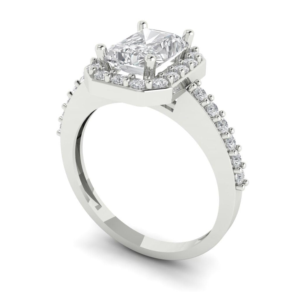 Clara Pucci 2.07 ct Emerald Cut Solitaire Halo Stunning Moissanite Designer Anniversary Bridal Engagement Ring 14k White Gold 5