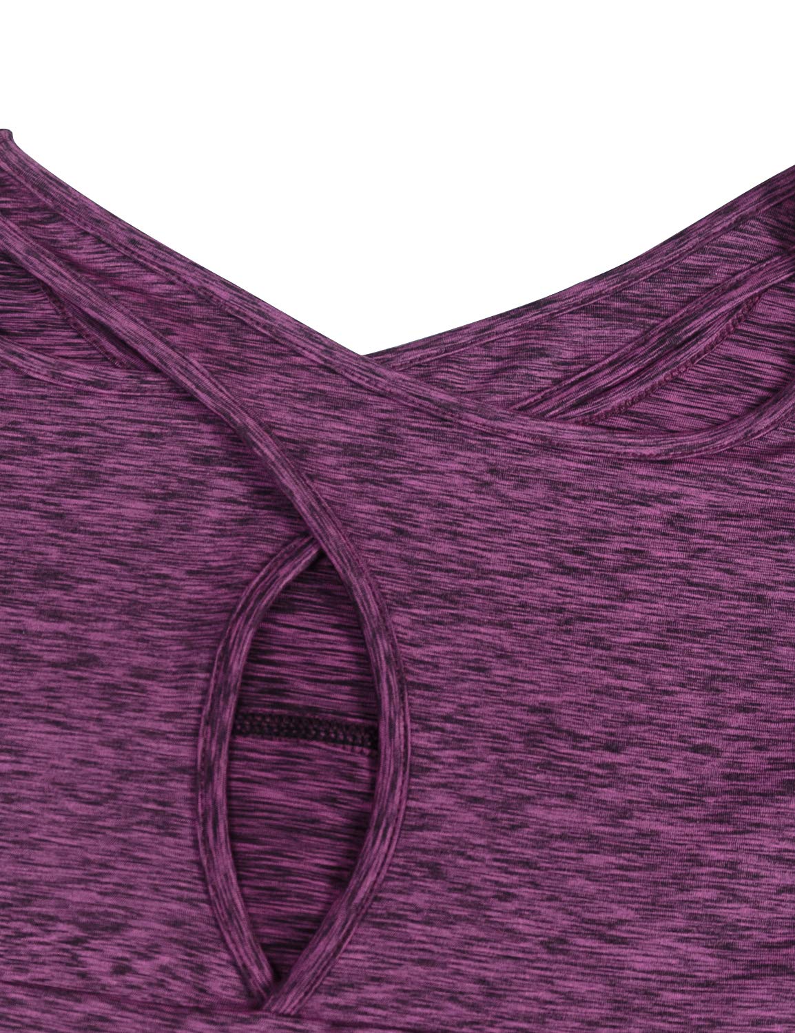 Cucuchy Womens Yoga Tops Casual Flowy Long Sleeve Criss Cross Back Workout Shirts (Large, Purple Red-2)
