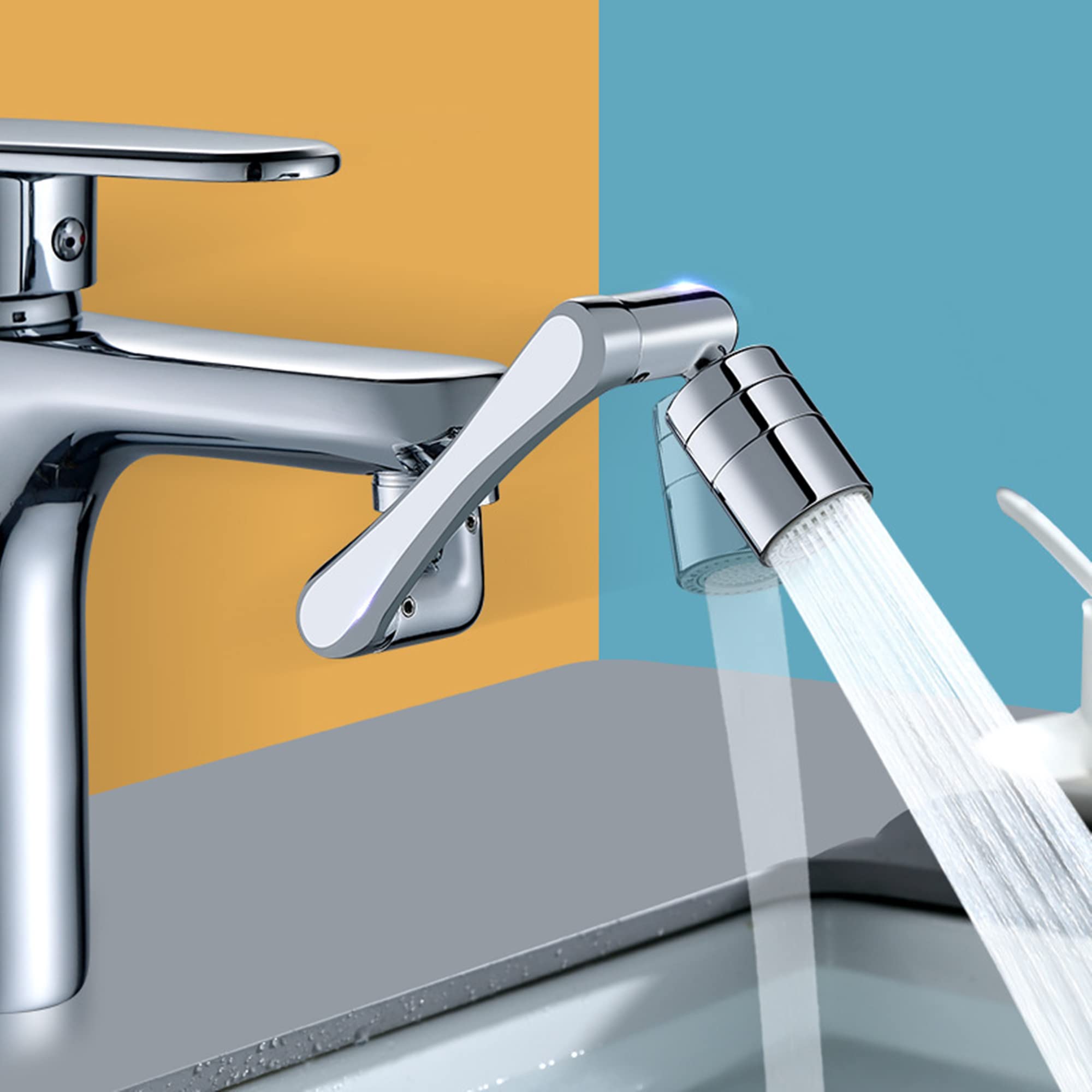 Faucet Extender,1440°Rotating Splash Proof Filter Extender Faucet Aerator, 2 Water Outlet Modes Swivel Robotic Arm Adapter For Bathroom Kitchen-Gold double water outlet