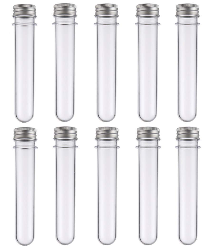 LASSUM 10 Pack 40ml Clear Plastic Test Tubes with Screw Caps Multi- Purpose Plastic Vials Containers for Scientific Experiments, Party, Decorate The House, Candy Storage