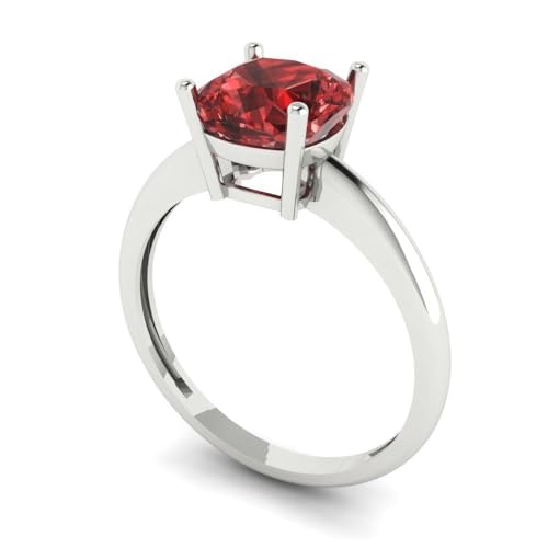 Clara Pucci 2.0 ct Cushion Cut Solitaire Natural Garnet Bridal Designer Anniversary Engagement Ring 14k White Gold 8