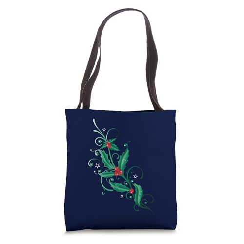Christmas Holly Ilex Branch with red Berries Xmas Plant Tote Bag