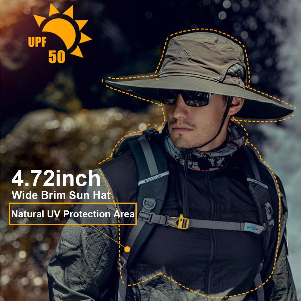 Cooltto Wide Brim Sun Hats with Waterproof Breathable for Fishing, Hiking, Camping,for Men Women Kids Light Gray