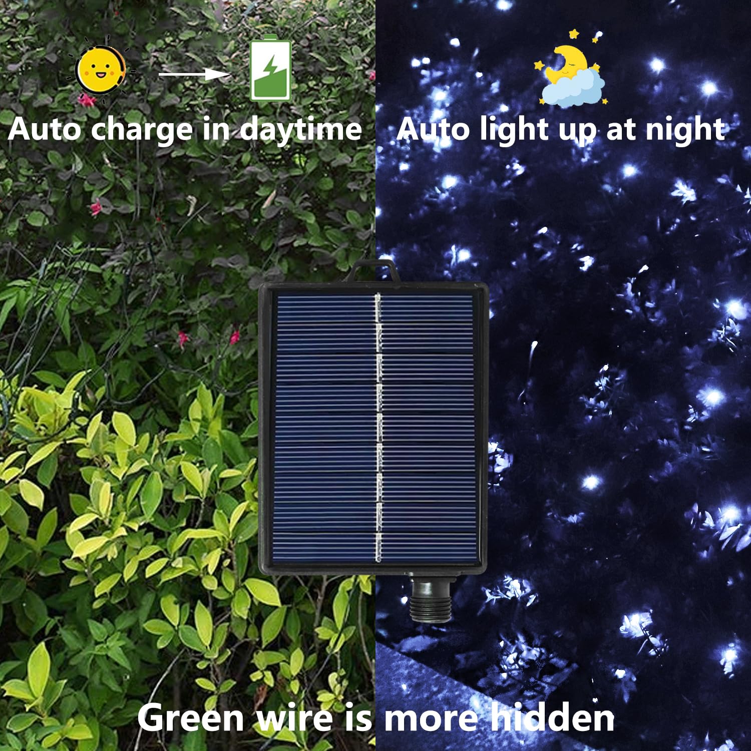 Solar Net Christmas Lights Cool White, 204 LED Net Lights Outdoor Mesh Lights, Waterproof 8 Modes Solar Powered String Lights for Fence, Garden, Yard, Bushes, Trunk, Halloween Decor-9.8ft x 6.6ft