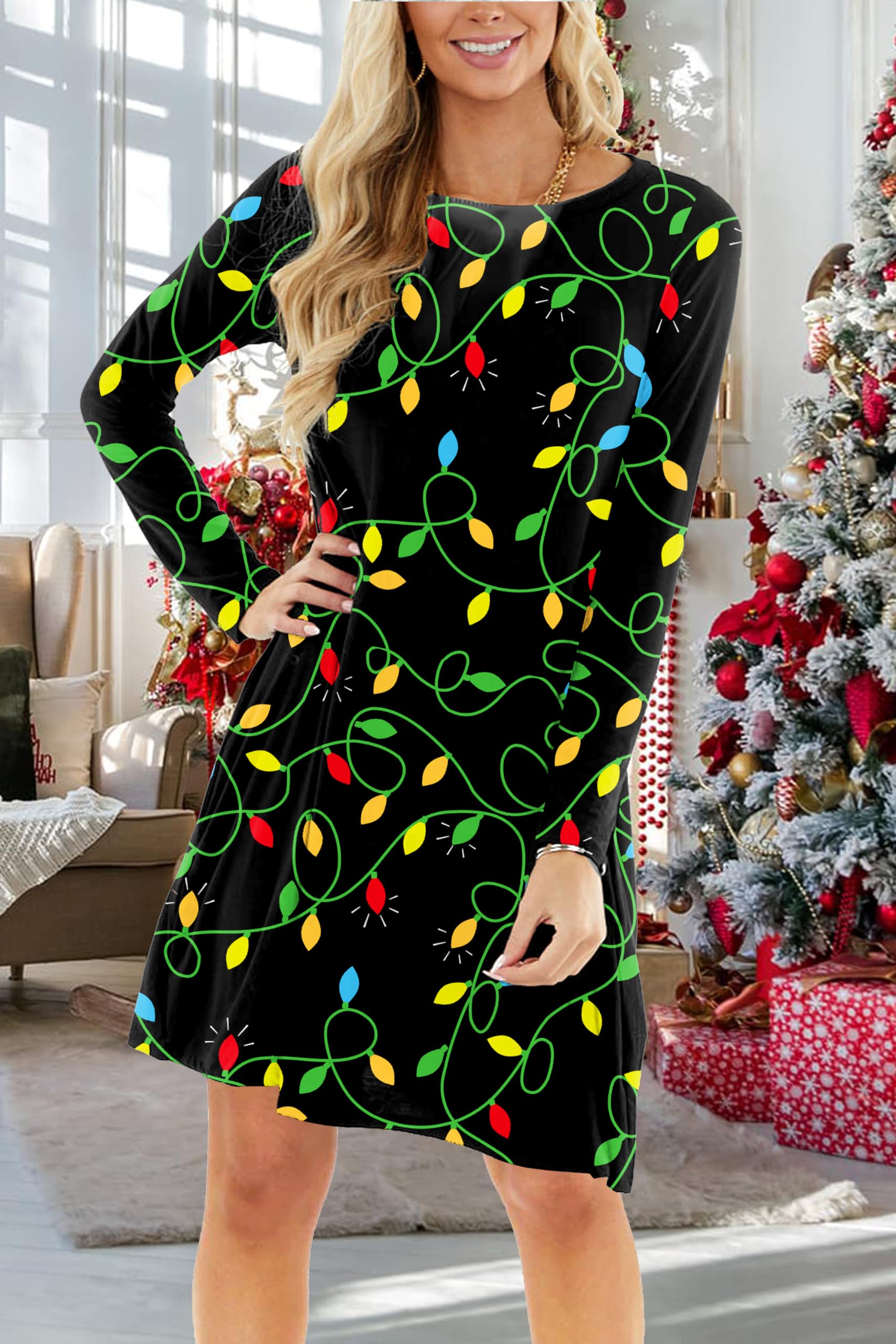Christmas Light Dress for Women Ugly Holiday Party Winter Dresses M