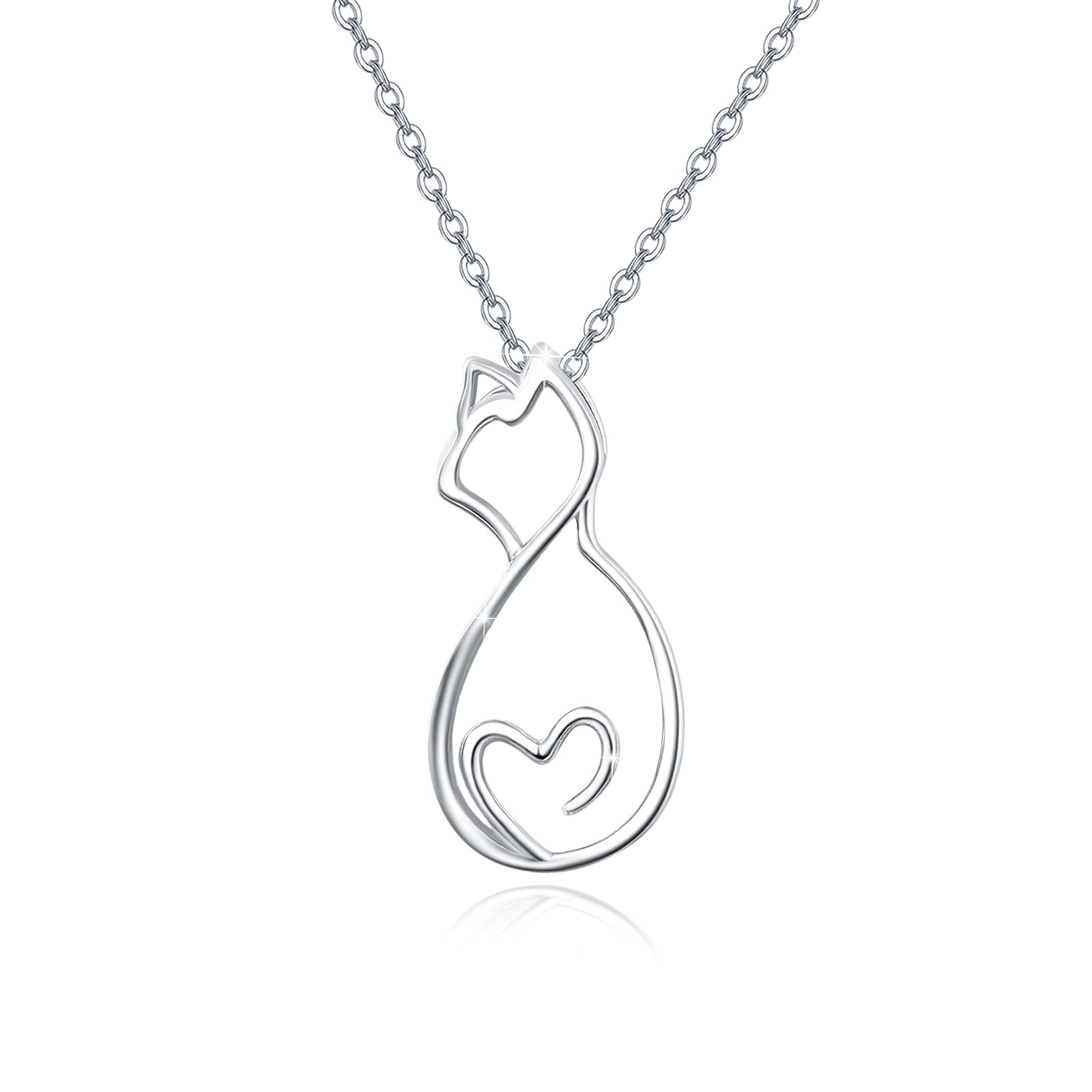 Cat Necklace for Women 925 Sterling Silver Cute Cat Pendant Necklace Hollow Cat Necklace Animal Necklace Cat Jewelry Gift for Women Cat Lovers