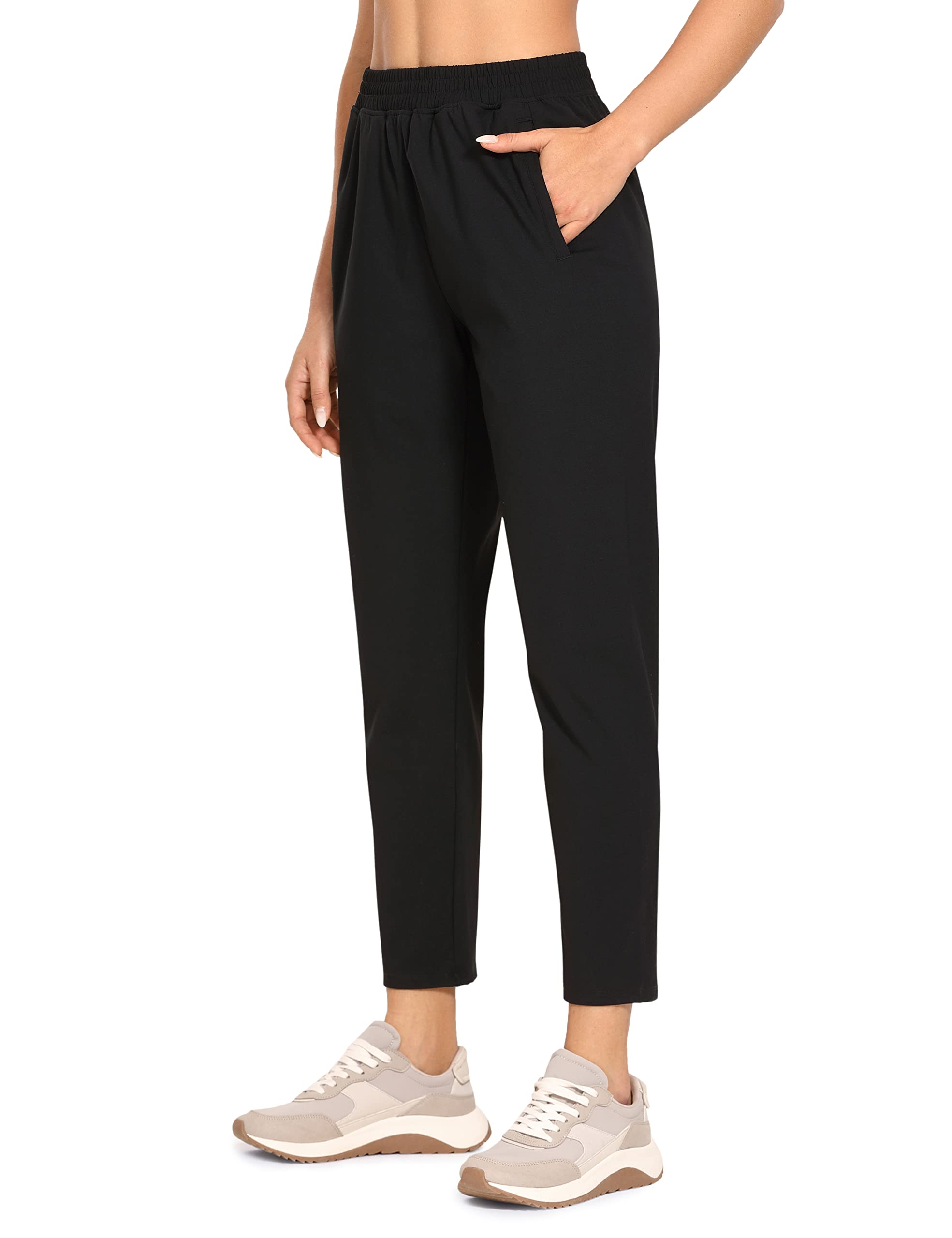 CRZ YOGA Womens High Waisted 4-Way Stretch Lounge Ankle Pants 26" - Sweatpants Workout Athletic Trousers Zip Pockets Black Small