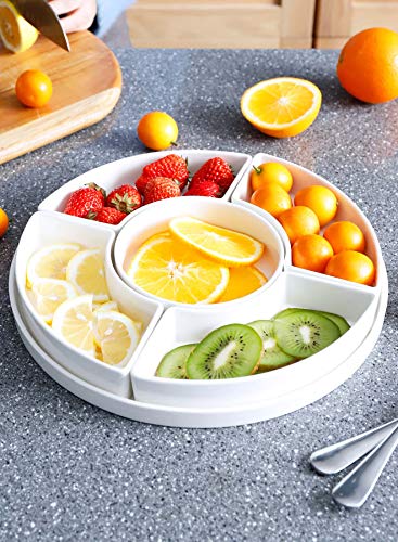 Sweese 707.001 Porcelain Divided Serving Dishes, Relish Tray, Serving Bowls for Parties - Perfect for Chips and Dip, Veggies, Candy and Snacks, White