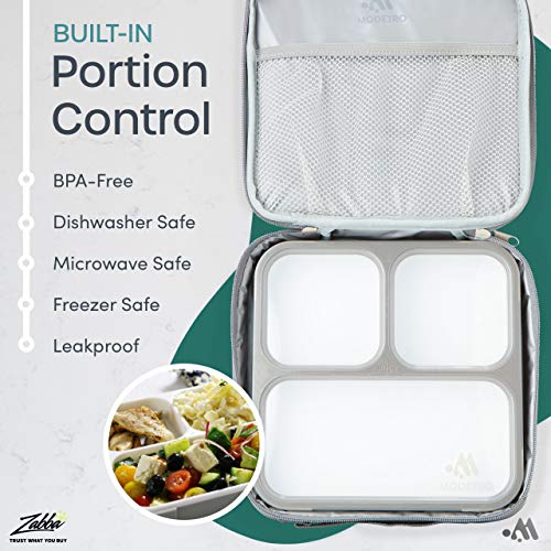 Modetro Sports Flat Bento Box Adult Lunch Box Leak Proof Microwavable Easy to Clean Insulated Lunch Bag Slim Meal Containers for Food Salad Portion Control