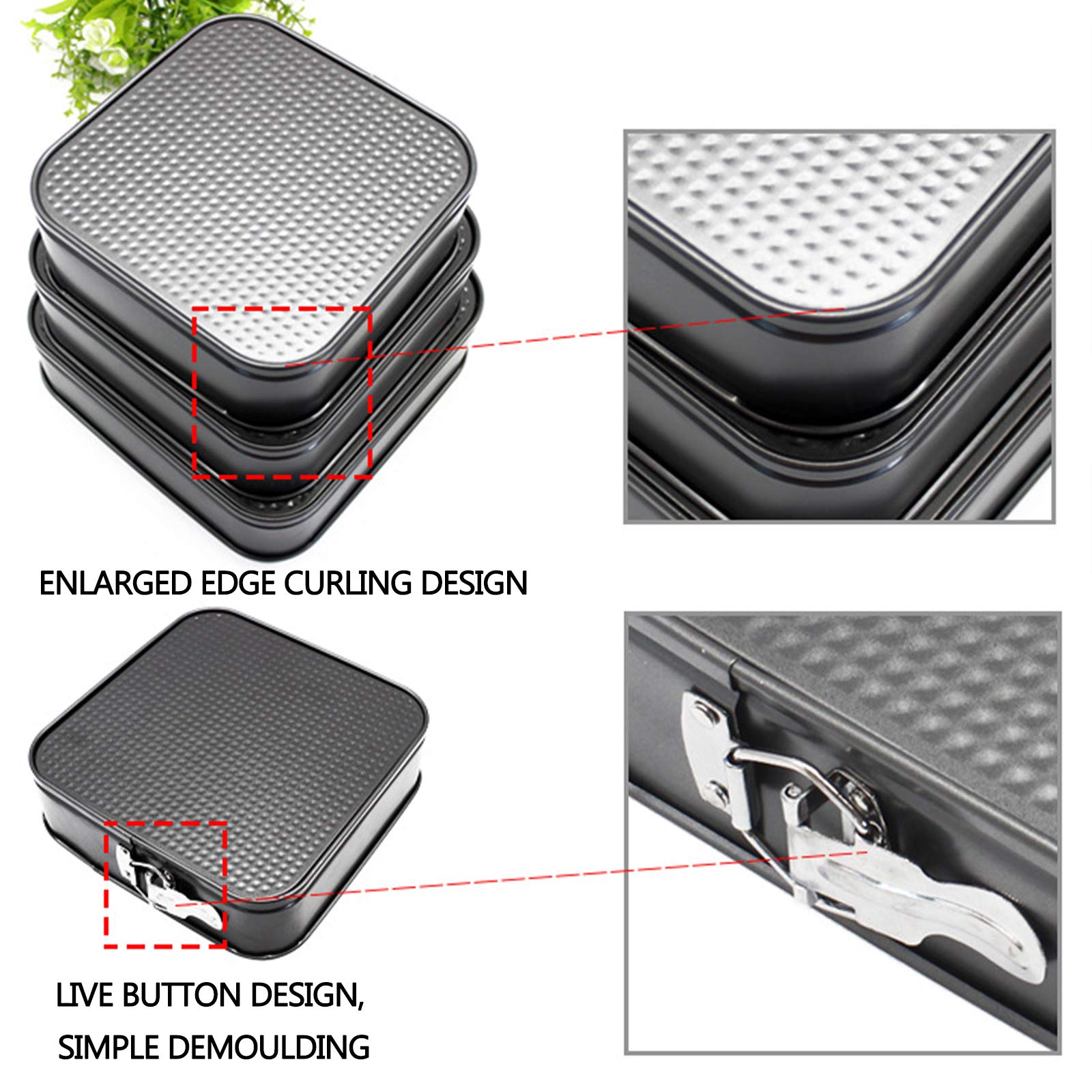 CKBAKIE Square Springform Dessert Pan Nonstick Leakproof Cake Pan Bakeware Cheesecake Pan CK029 (3 PCS Square)