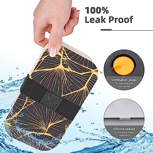 Golden Leaf Adult Lunch Box, Bento Box, With Cutlery Set Of 3, 2 Compartments, Rectangular, Lunch Box For Adults