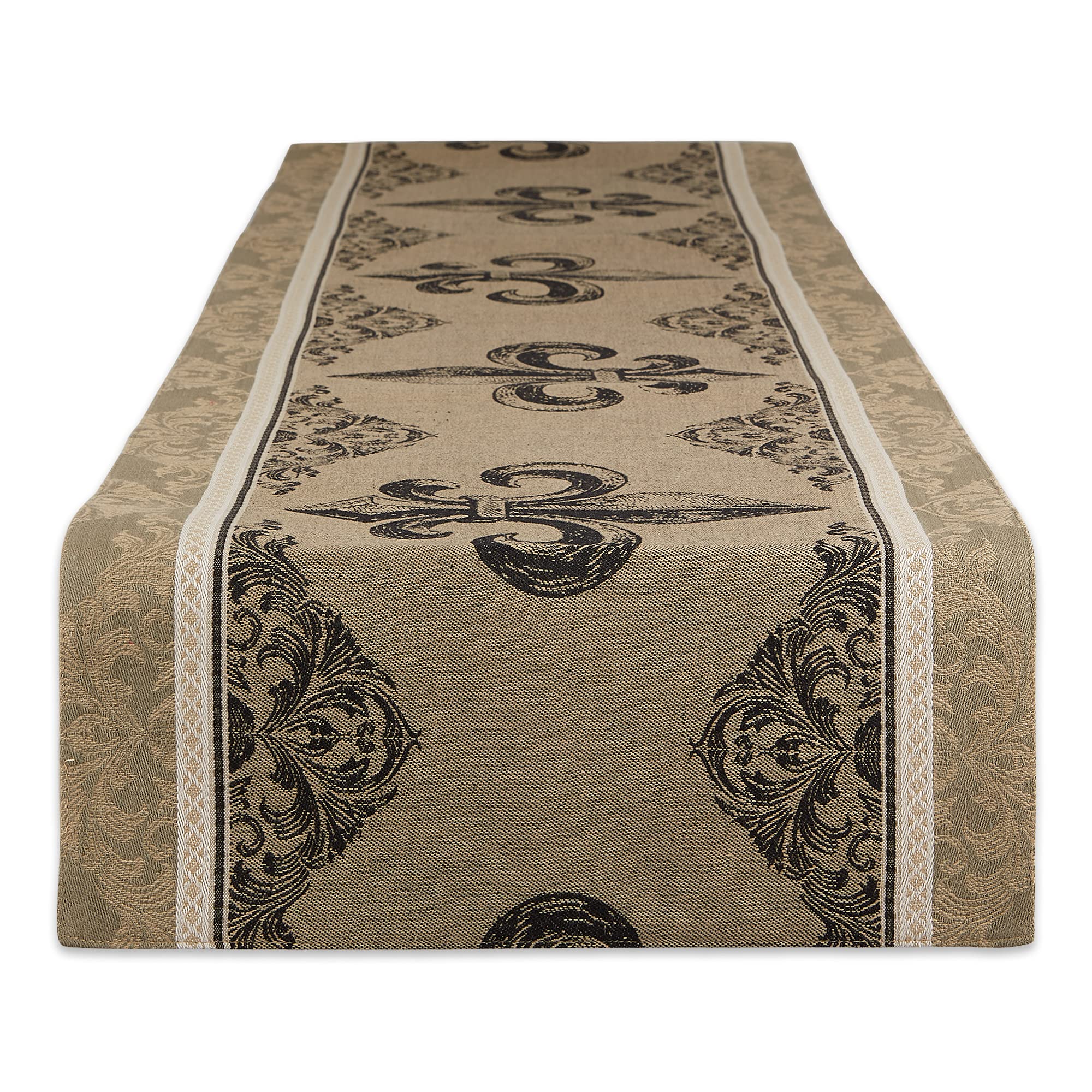 DII French Style Tabletop Kitchen Collection, Reversible Table Runner, 14x108, Fleur de Lis Stripe