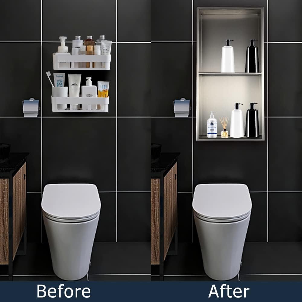 Stainless Steel Shower Niche 24" X 12",No Tile Needed Wall Niche Double Shelves,Recessed Niche Shower Shelf for Bathroom Storage