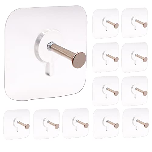 Mershica Adhesive Wall Hooks, Damage-Free Self Adhesive Hooks for Hanging Picture, Waterproof Stick on Hooks for Doors Bathroom Showers Kitchen Wall Organization（12PCS