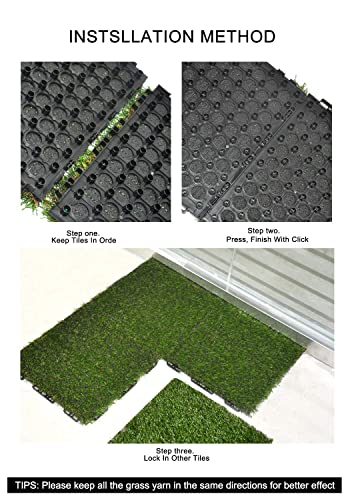 GOLDEN MOON Artificial Grass Turf Tile with Upgrade Interlocking System Self-draining Grass Tiles, 1x1 ft, 1 in Pile Height, 9 Pack