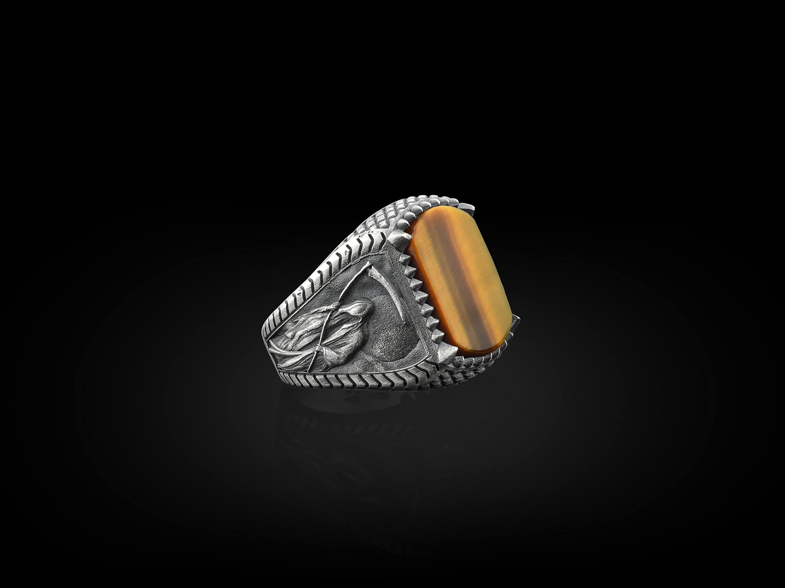 BySilverStone Jewelry Silver Onyx Gemstone Azrael Men Ring, 925 Silver Gothic Ring, Fantasy Ring, Gemstone Ring, Silver Onyx Jewelry, Punk Ring, Gift For Men's