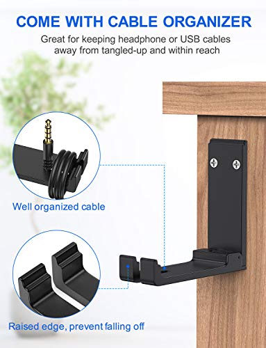 Link Dream Foldable Headphone Hanger Headphone Stand Aluminum Headset Hook Holder Mount Strong 3M Adhesive Headphone Hanger Mount with Cable Organizer for All Headphones - Space Saving Design (Black)