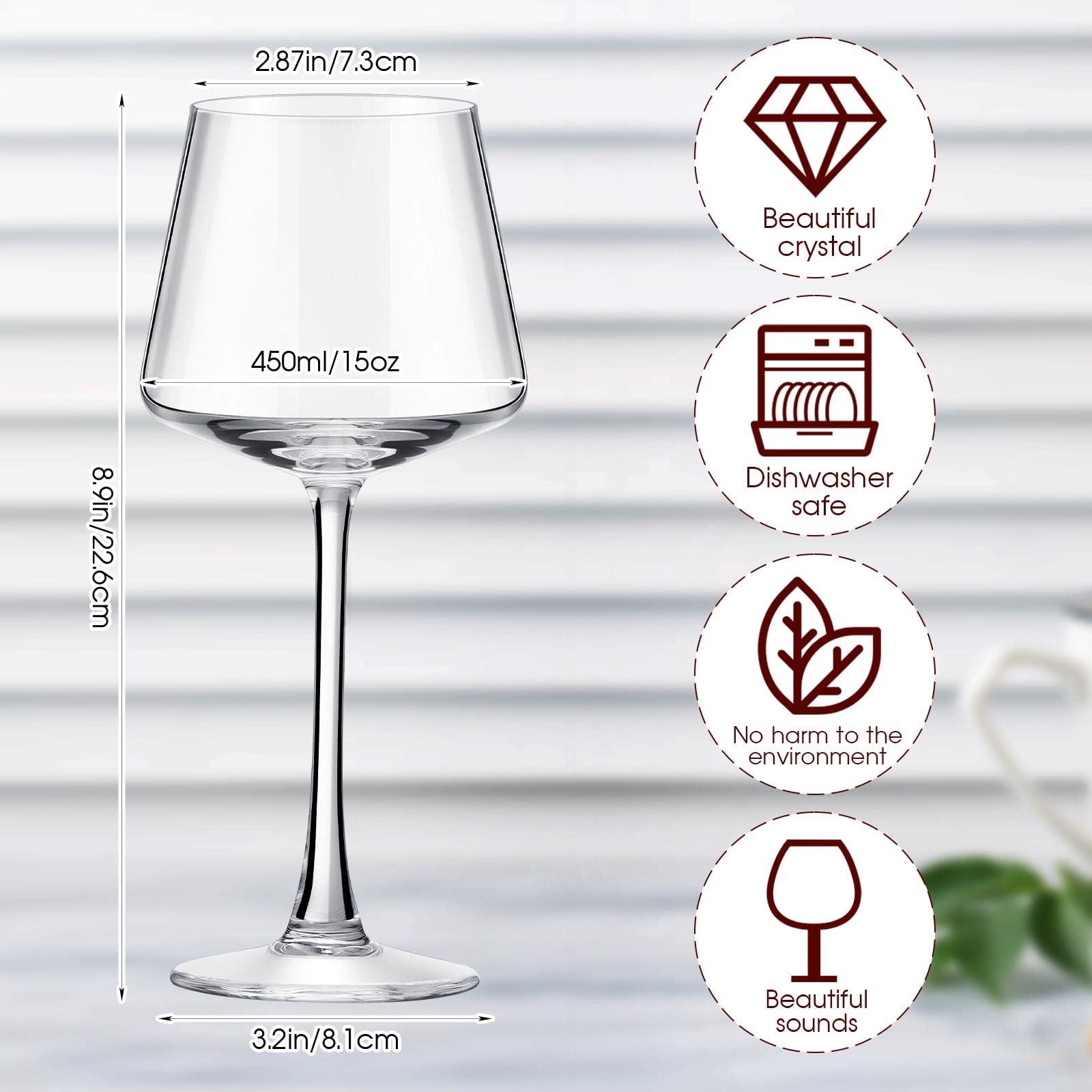 Crystal Wine Glasses Set of 8 Hand Blown Red Wine Glasses 15 Oz Clear Long Stem Wine Glasses with Flat Bottom Dishwasher Safe for Wedding Christmas Anniversary Restaurants Home Bar Parties