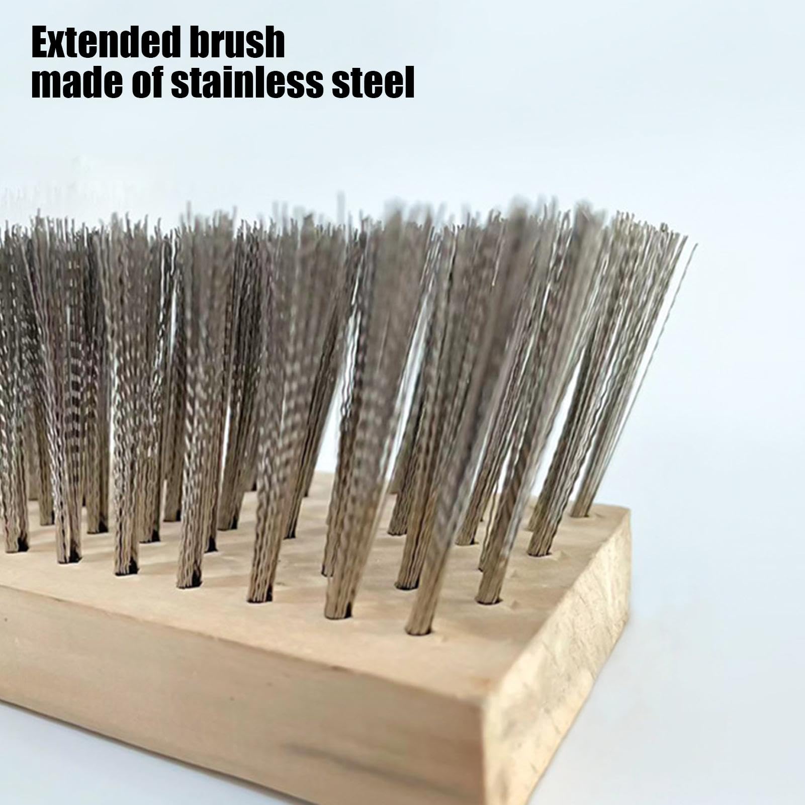 Floor Scrubbing Brush, Stainless Steel Wire Broom Deck Scrub Brush with Long Handle, Scrub Broom Stainless Steel, Stiff Bristle Scrubber Brush with Long Handle for Bathroom, Kitchen, Tile Floors