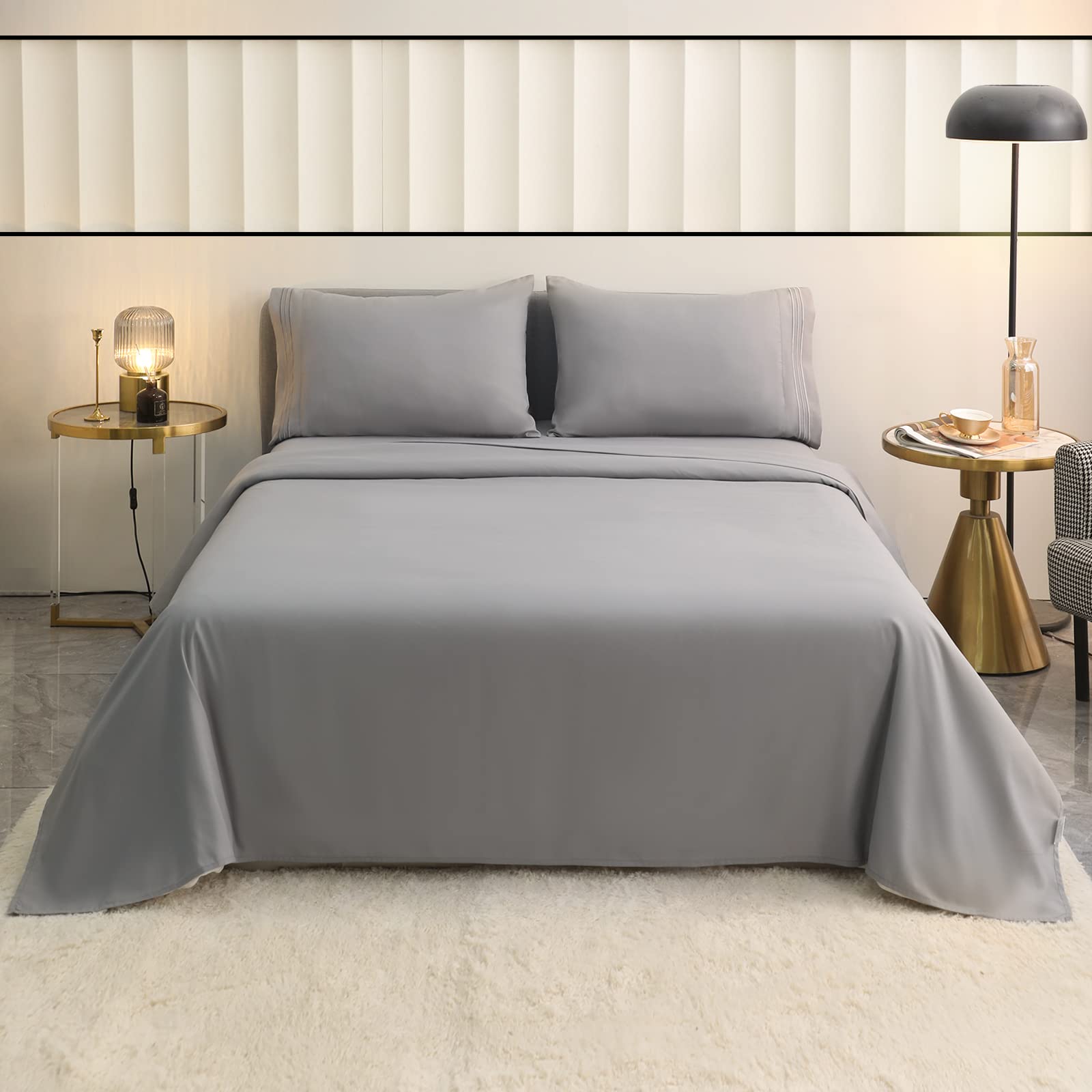 Cove Muse King Size Sheet Set 4 Piece Soft Microfiber 1800 Thread Count Bed Sheets King 16-Inch Deep Pocket King Sheets Fade Resistant & Machine Washable (King, Grey)