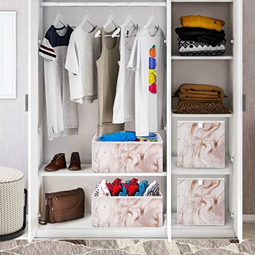 Rose Gold Marble Storage Bins Cubes Storage Baskets Fabric Foldable Collapsible Decorative Storage Bag with Handles for Shelf Closet Bedroom Home Gift 11" x 11" x 11"