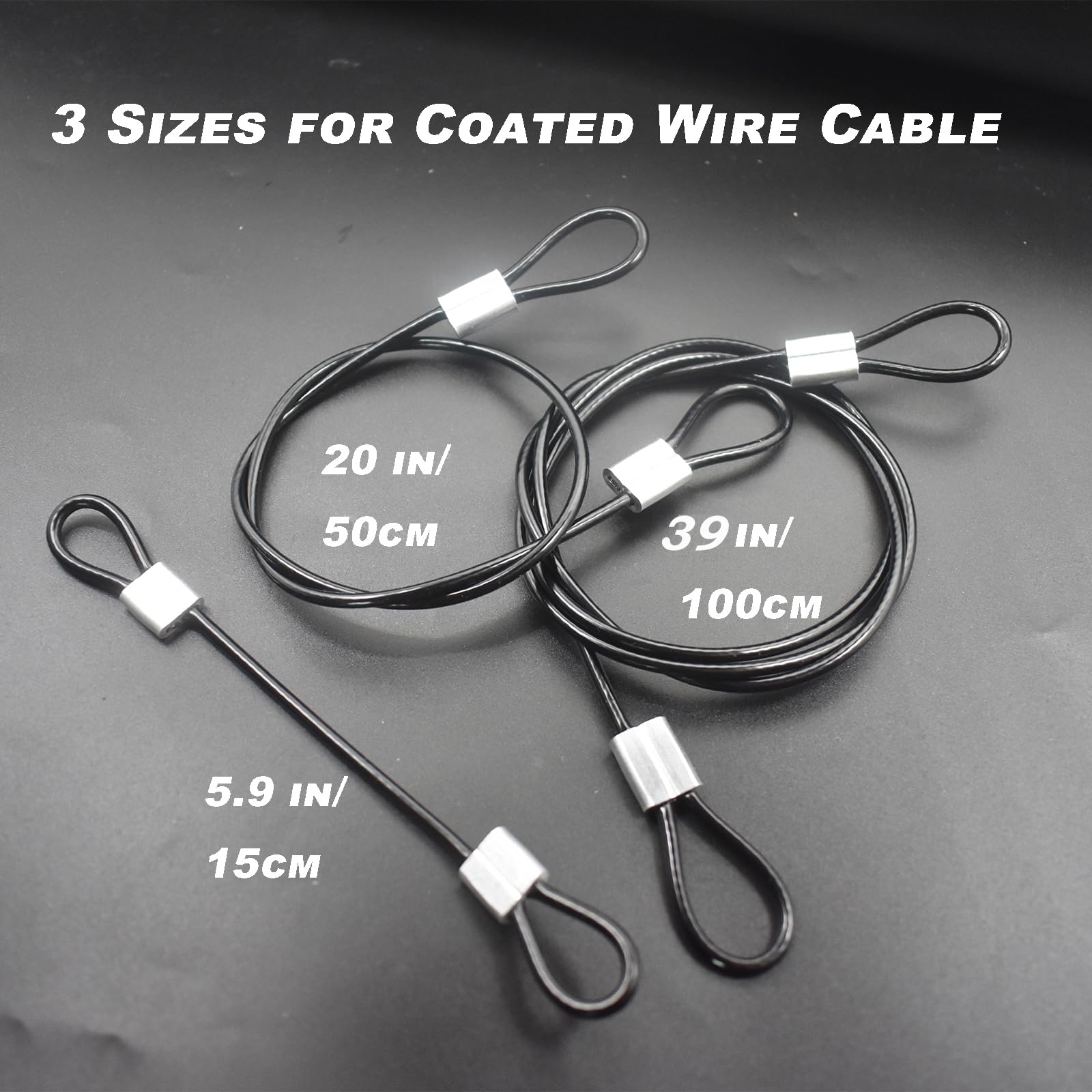 Bytiyar 20 pcs 6 inch (15cm) 3mm Thickness Stainless Steel Wire Cable with Loops Vinyl Cover Coated Short Rope Lanyard Lock Safety Tether Chains, Black