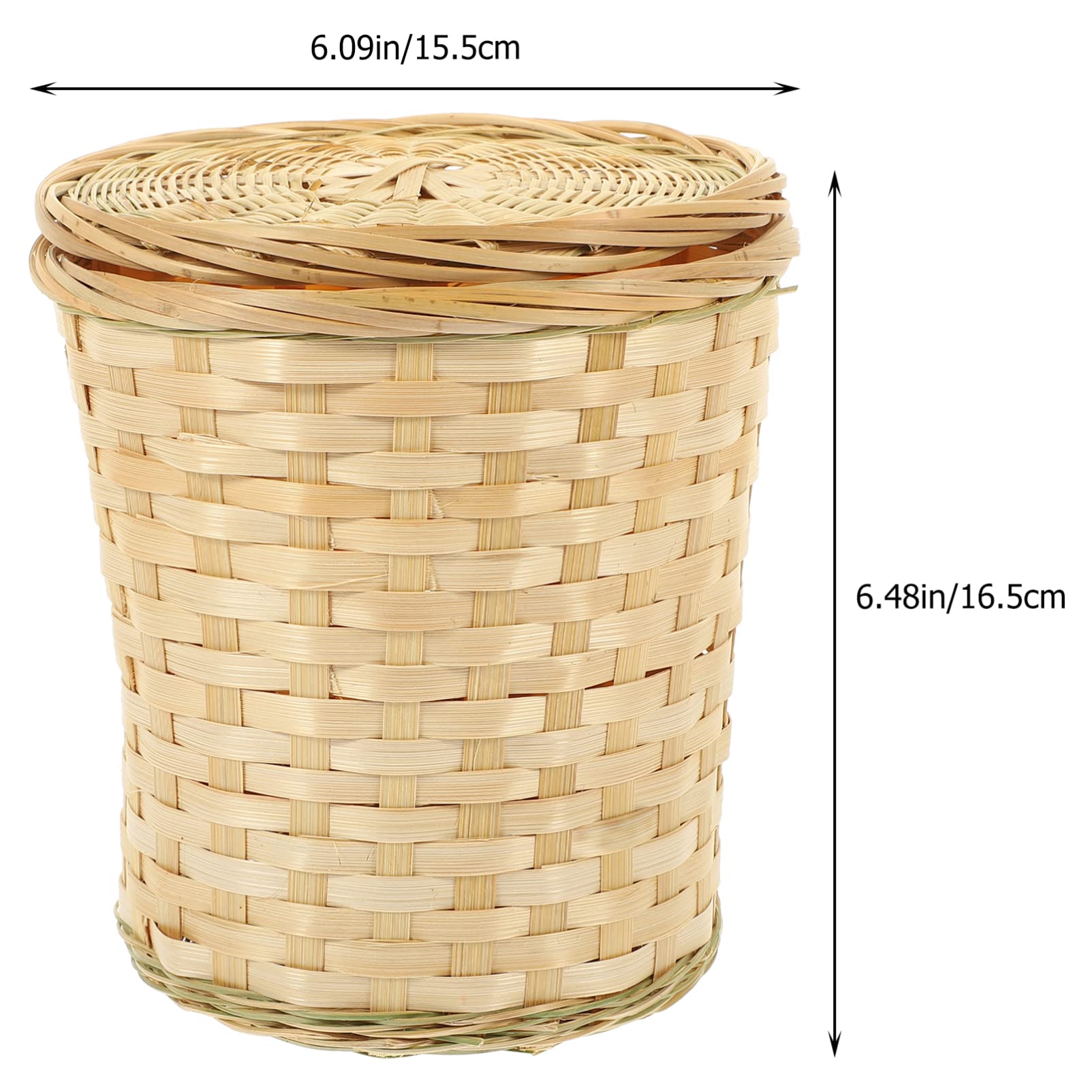Hemoton 2pcs Small Woven Basket with Lid Rattan Trash Can Wastebasket Wicker Round Trash Bin Woven Storage Basket Decorative Egg Basket Laundry Hamper Flower Pots Planter Holder