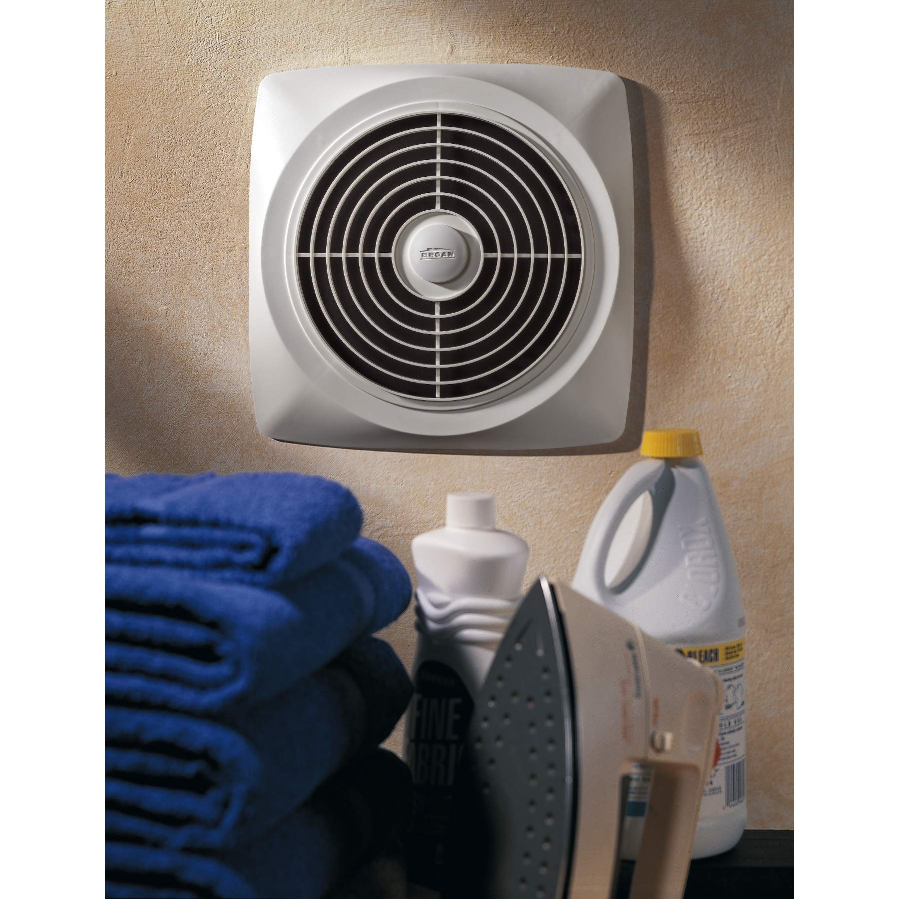 Broan-Nutone 507 Chain-Operated Ventilation Fan, Plastic White Square Exhaust Fan, 7.0 Sones, 250 CFM, 8"