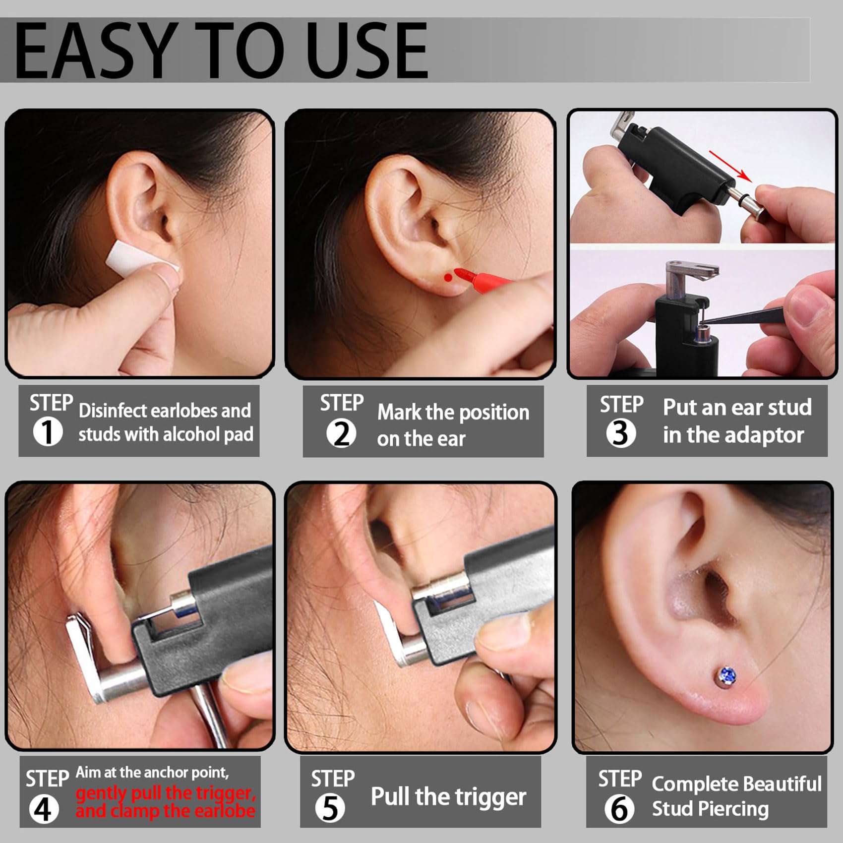 Ear and Nose Piercing Tool Stainless Steel Ear Piercing Gun with 18 Pairs Ear Stud for Salon and Home Use