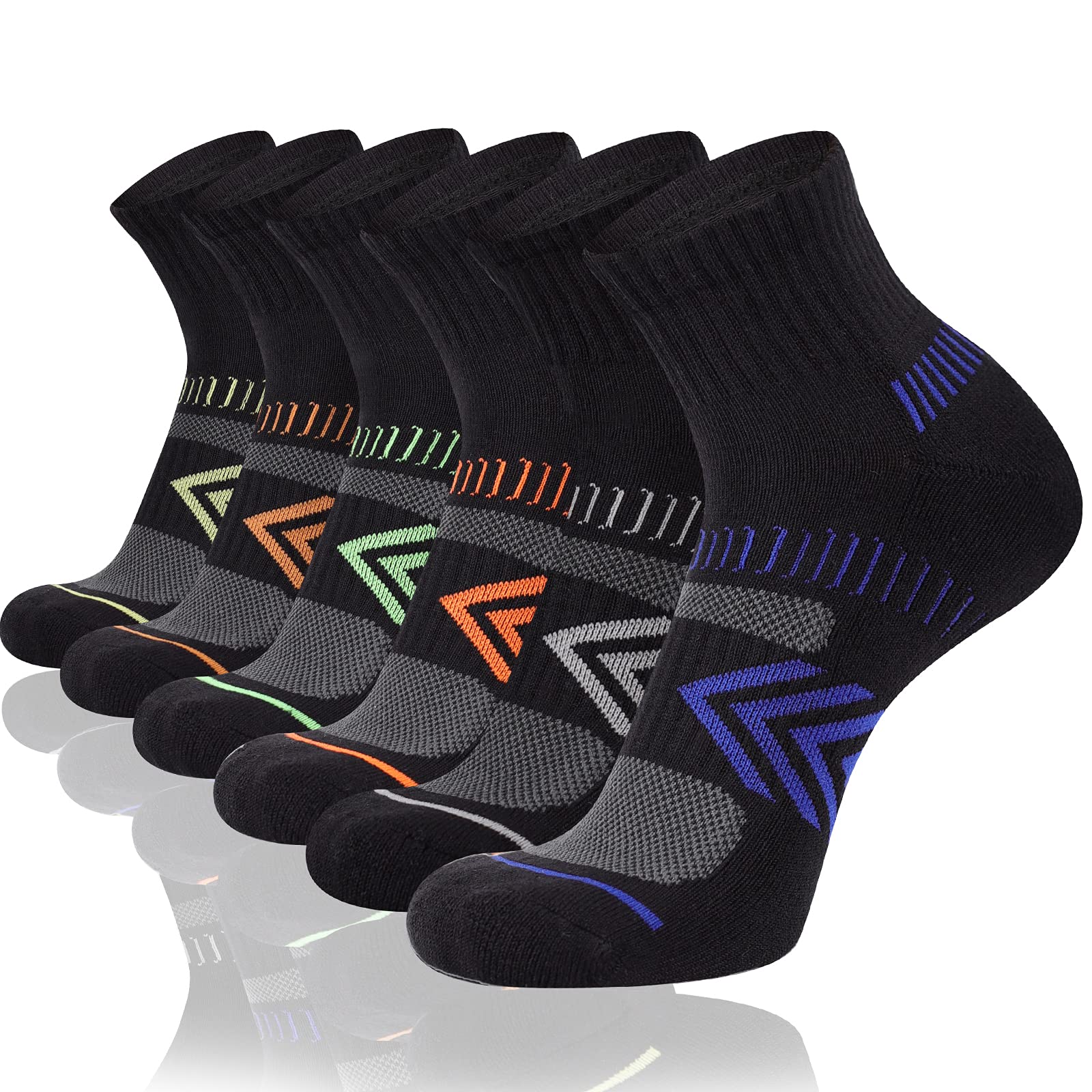 COOPLUS Men's Cotton Athletic Ankle Socks Performance Cushioned Quarter Moisture Wicking Sock - 6 Pairs