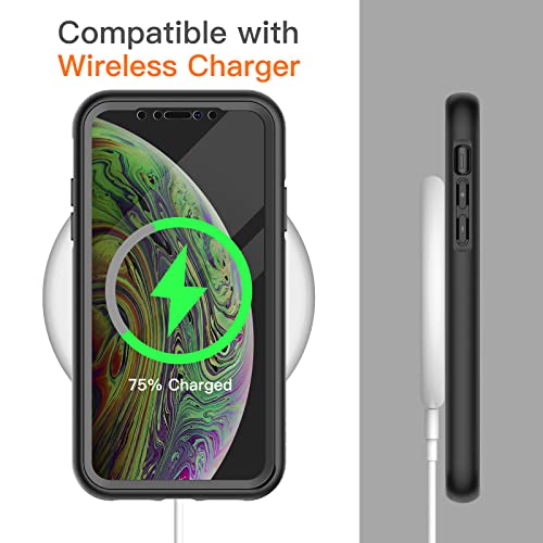 JETech Case for iPhone Xs and iPhone X 5.8 Inch with Built-in Screen Protector Anti-Scratch, 360 Degree Full Body Rugged Phone Cover Clear Back (Black)