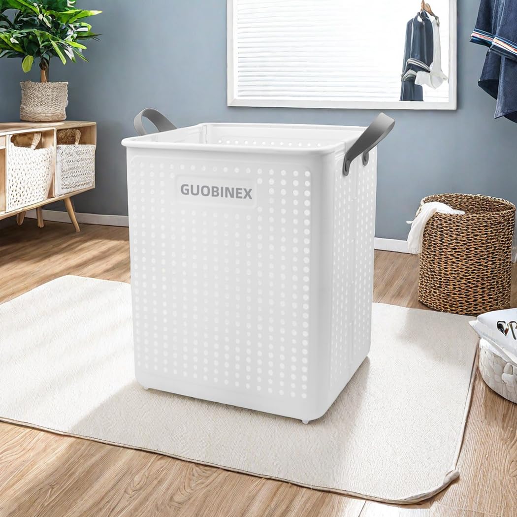 GUOBINEX Foldable Laundry Basket with Handles, Collapsible Laundry Hamper with Breathable Holes, Dirty Clothes Basket - 14.7" x 17.7" x 12"