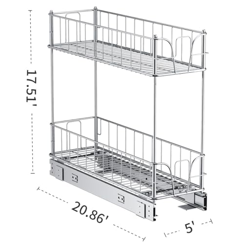 IPARTS EXPERT 7 Inch Narrow Sliding Organizer, Double Tire Pull Out Shelf Storage Wire Basket,Chrome Pull-Out Home Organizers for Kitchen Spice Rack