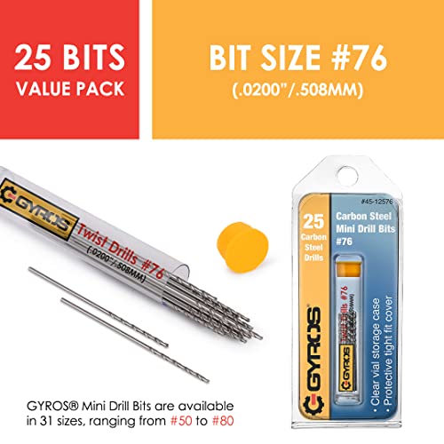 GYROS 12 PCS #76 Micro Drill Bit Set – Small Drill Bits for Jewelry, Plastic, Resin, & Soft Metal – Carbon Steel Wire Gauge Mini Twist Drill Bit Set for Pin Vise Hand Drill & Rotary Tool