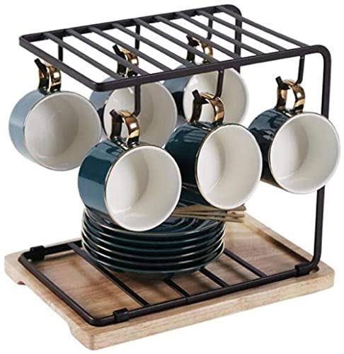 CHUNCIN - European-Style Simple Household Afternoon Tea Set Coffee Utensils with Bamboo Tray Wrought Iron Cup Holder Stand Organizer Rack