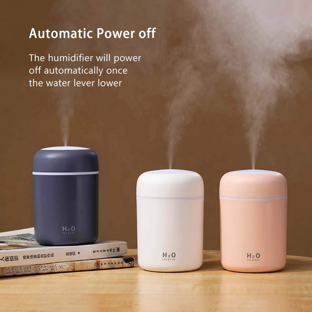Cool Mist Humidifier, 300ml Mini Portable Humidifier with Multicolor LED Night Light, 2 Mist Mode and Auto Shut-Off, Personal Desktop Humidifier for Home Office Nursery, Super Quiet