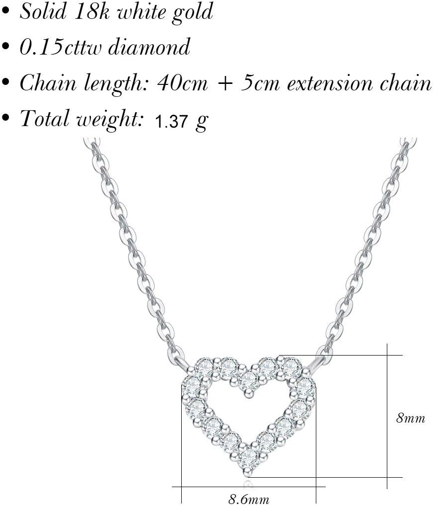 Carleen Solid Real Gold Round Diamond Small Tiny Love Open Heart Dainty Pendant Necklace Delicate Valentines Day Jewelry for Women Girls, 16+2" Solid Gold Chain