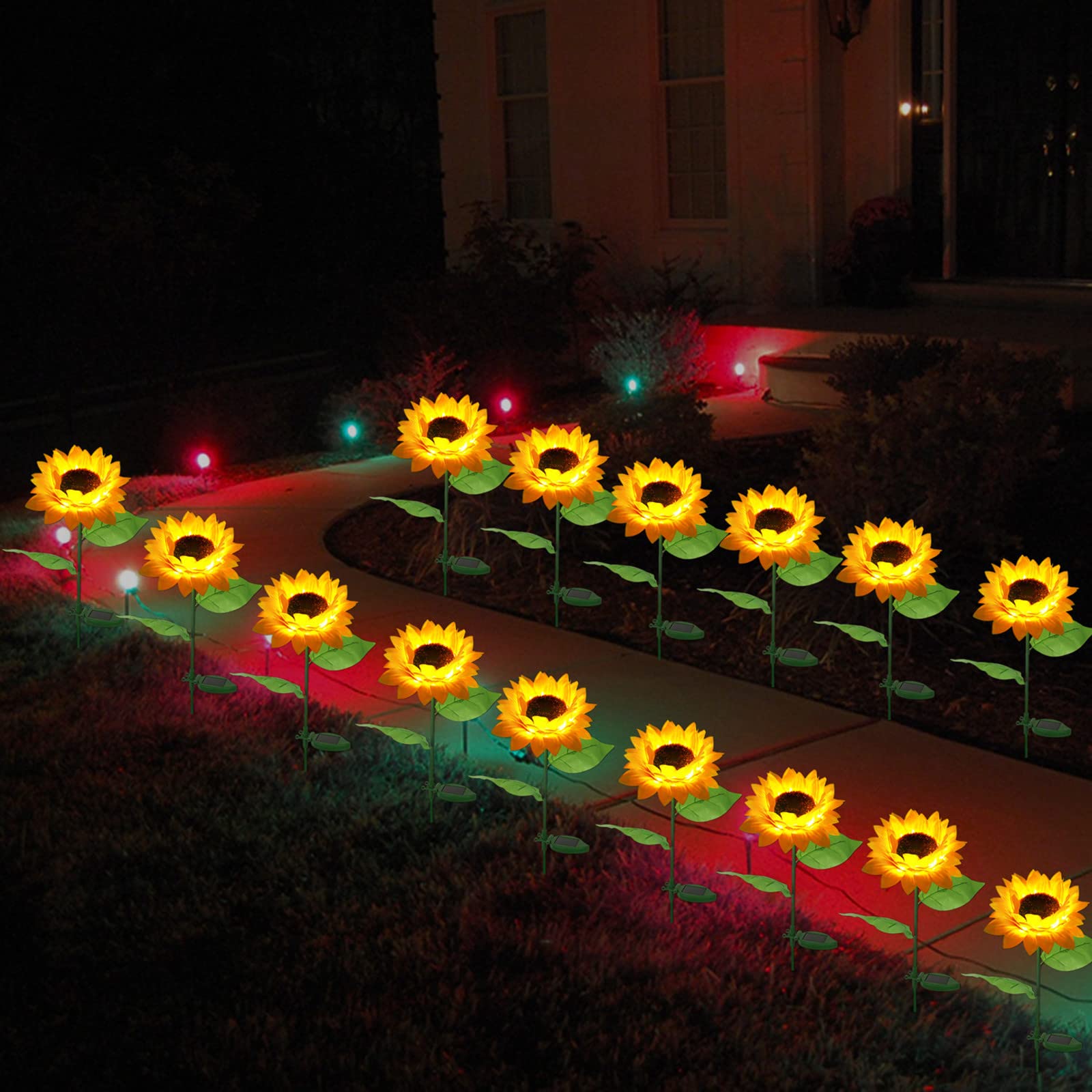 Solar Sunflowers Lights Outdoor Garden Decorative LED Lights Waterproof Solar Landscape Lights for Pathway, Garden,Yard, Patio, Backyard
