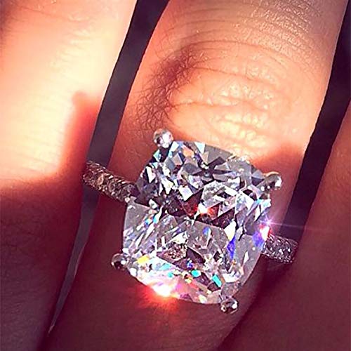 Classic Four Prong White Cubic Zirconia 4 Carat Square Diamond Silver 925 Wedding Engagement Ring (8)