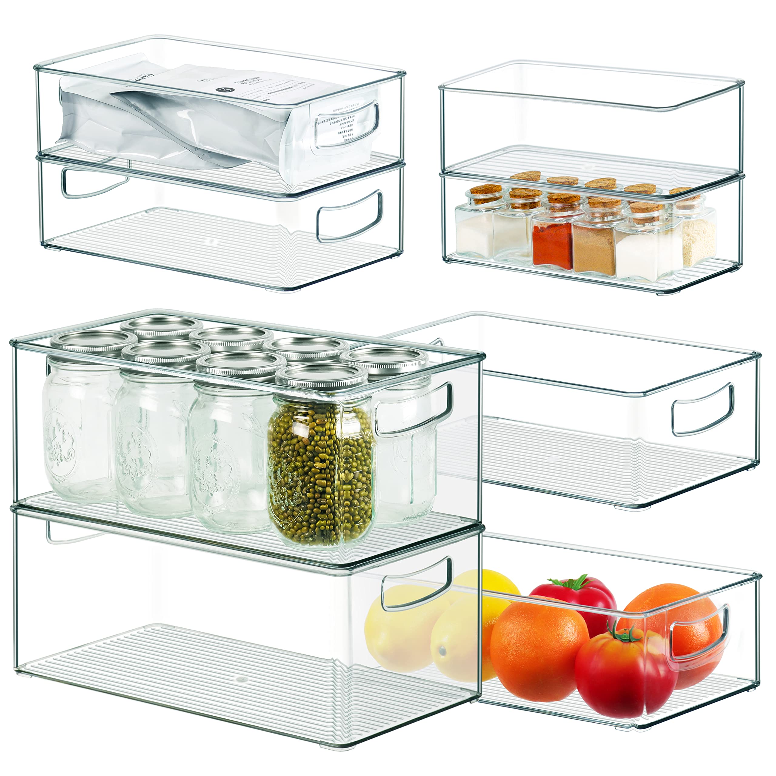 Heyuzb 8 Pack Clear Freezer Organizer Bins Stackable Chest Freezer Organizer Deep Freezer Organizer Bins with Side Handles for Bottom Freezer
